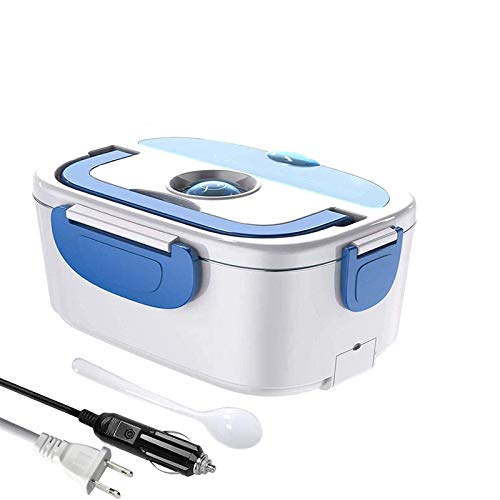 Electric Lunch Box-3 In 1 For Car/Truck, Portable Food Heater For Car/Office/Picnic, 24V And 12V&110V 40W, 304 Stainless Steel Portable Container, Removable Food Heater Heater Spoon and 2 Compartments