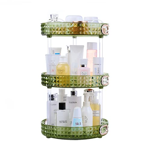 Rotating Makeup Organizer 3 Tier skincare organizers with handle Bathroom Lazy Susan Organizer Perfume Organizer Spinning Cosmetics Organizer for Vanity，Cabinets, Pantry, Fridge, Countertops，Kitchen