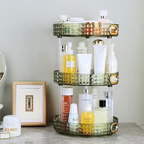 Rotating Makeup Organizer 3 Tier skincare organizers with handle Bathroom Lazy Susan Organizer Perfume Organizer Spinning Cosmetics Organizer for Vanity，Cabinets, Pantry, Fridge, Countertops，Kitchen