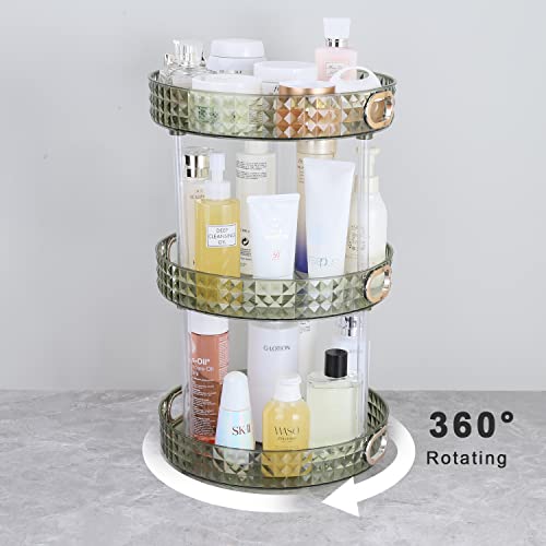 Rotating Makeup Organizer 3 Tier skincare organizers with handle Bathroom Lazy Susan Organizer Perfume Organizer Spinning Cosmetics Organizer for Vanity，Cabinets, Pantry, Fridge, Countertops，Kitchen