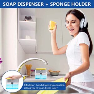 Aeakey Soap Dispenser,Dish Soap Dispenser for Kitchen,Sponge Holder Sink Dish Washing Soap Dispenser 13 Ounces