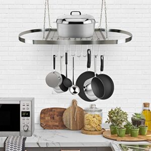 Sorbus® Pot and Pan Rack for Ceiling with Hooks — Decorative Oval Mounted Storage Rack — Multi-Purpose Organizer for Home, Restaurant, Kitchen Cookware, Utensils, Books, Household (Hanging Chrome)