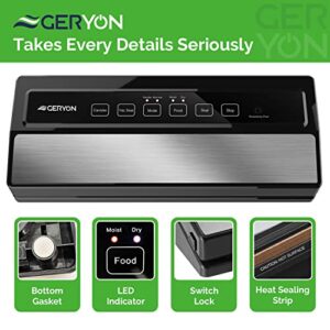 GERYON Vacuum Sealer Machine, Automatic Food Sealer Detachable Design|Led Indicator Lights|Dry Moist Food Modes| Compact Design w/ Starter Kit(Silver)