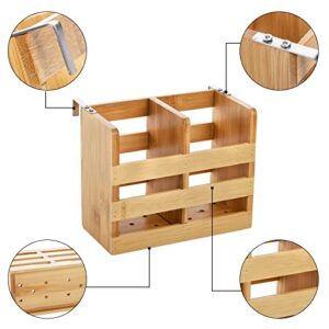 Lawei Bamboo Dish Drying Rack with Utensil Holder - 3 Tier Bamboo Dish Rack Large Collapsible Dish Drainer Rack for Kitchen Plates, Cups, Mugs, Utensil, Flatwares