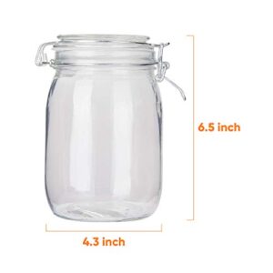 Glass Kitchen Storage Canister Mason Jars with Lids,32oz Airtight Glass Canister with Hinged Lid，Perfect for Kitchen Canning Cereal,Pasta,Sugar,Beans (Labels & Chalk Marker)-Set of 4