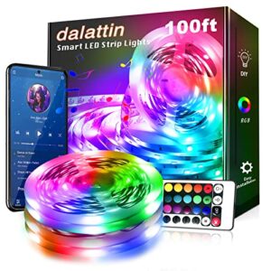 dalattin led lights for bedroom 100ft, smart led strip lights with app control remote, 5050 rgb led light strips, music sync color changing lights for room decoration party(2 rolls of 50ft)