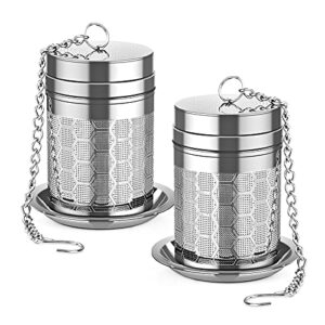 tea infusers for loose tea, (2 pack) 18/8 stainless steel tea strainer set, extra fine mesh tea steeper for brew tea, spices & seasoning