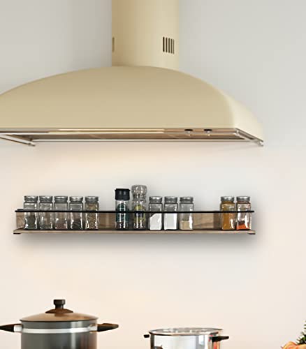 Spice Shelf - Hanging Spice Rack - Stove Shelf - Over the Stovetop or Wall Mounted - 30’’ Rustic Wood Floating Spice Rack - Seasoning Organizer above Oven - Kitchen Hack - Storage Solution/Space Saver