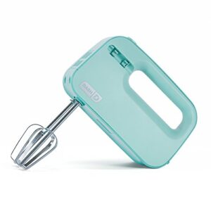 dash smartstore™ compact hand mixer electric for whipping + mixing cookies, brownies, cakes, dough, batters, meringues & more, 3 speed, 150-watt – aqua