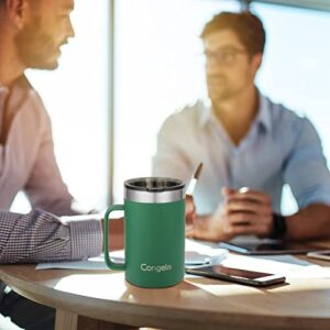 Congela 18oz Premium Stainless steel insulated coffee mug with handle, double wall insulated coffee mug, travel camping cup with Tritan lid, Green color(Forest, 18oz)