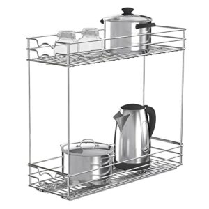 lepatape pull out cabinet organizer cabinet 2-tier pull out shelves kitchen cabinet organizer (7″ w x 21″ d x 17″ h) kitchen organization slide out kitchen cabinet storage shelves chrome finish