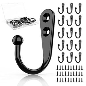 zaybod 15 pcs black wall mounted coat hooks, hanger hook with 30 pieces screws for hanging hat, towel, key, robe, coats, scarf, bag, cap, coffee cup, mugs