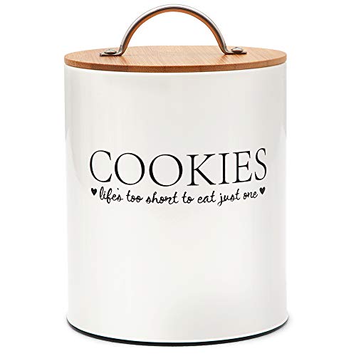 D'Lifeful Farmhouse Cookie Jars for Kitchen Counter with Airtight Seal Bamboo Lid - Decorative Tin Cookie Jar with Lids - Storage Container for Cookies and Baking Supplies