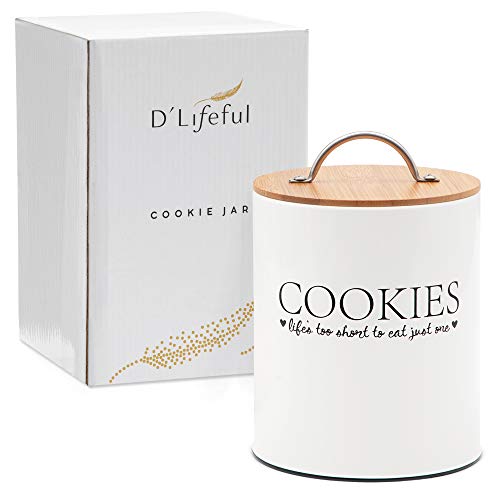 D'Lifeful Farmhouse Cookie Jars for Kitchen Counter with Airtight Seal Bamboo Lid - Decorative Tin Cookie Jar with Lids - Storage Container for Cookies and Baking Supplies