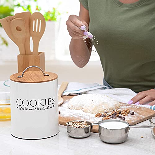 D'Lifeful Farmhouse Cookie Jars for Kitchen Counter with Airtight Seal Bamboo Lid - Decorative Tin Cookie Jar with Lids - Storage Container for Cookies and Baking Supplies