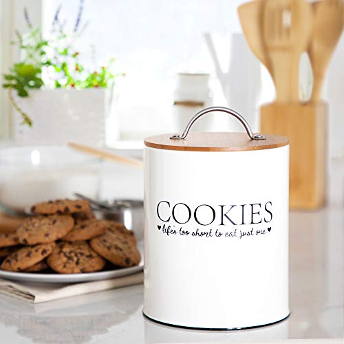 D'Lifeful Farmhouse Cookie Jars for Kitchen Counter with Airtight Seal Bamboo Lid - Decorative Tin Cookie Jar with Lids - Storage Container for Cookies and Baking Supplies