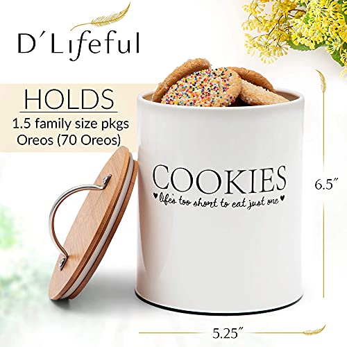 D'Lifeful Farmhouse Cookie Jars for Kitchen Counter with Airtight Seal Bamboo Lid - Decorative Tin Cookie Jar with Lids - Storage Container for Cookies and Baking Supplies