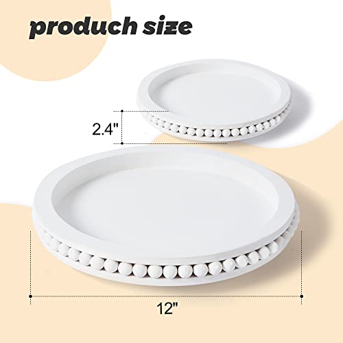 12 Inch White Beaded Lazy Susan for Table, Farmhouse Wooden Lazy Susan Turntable, Decorative Lazy Susan,360 Degrees Rotating Table Decor Spinning Tray