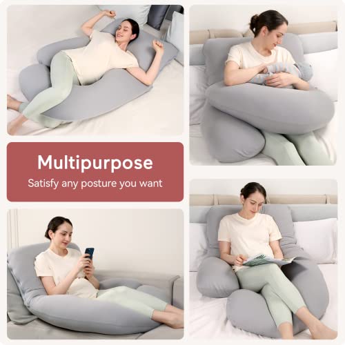 Momcozy Pregnancy Pillows for Sleeping, U Shaped Full Body Pillow for Pregnancy Women with Removable Jersey Cotton Cover, 57 Inch Maternity Pillow, Grey