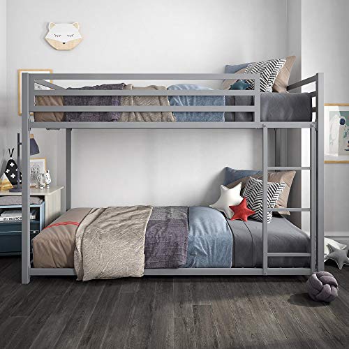 DHP Miles Metal Bunk Bed, Silver, Twin over Twin