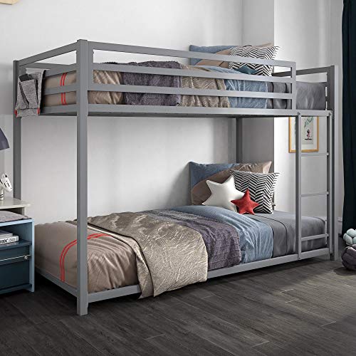 DHP Miles Metal Bunk Bed, Silver, Twin over Twin