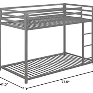 DHP Miles Metal Bunk Bed, Silver, Twin over Twin