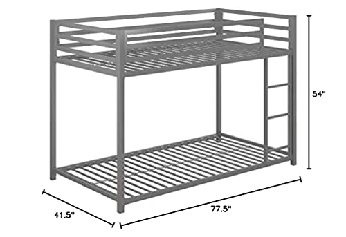 DHP Miles Metal Bunk Bed, Silver, Twin over Twin