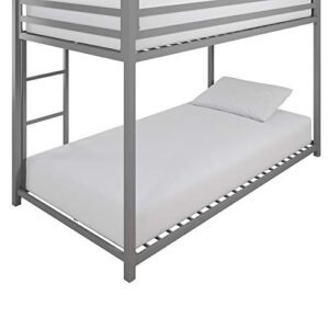 DHP Miles Metal Bunk Bed, Silver, Twin over Twin