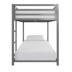 DHP Miles Metal Bunk Bed, Silver, Twin over Twin