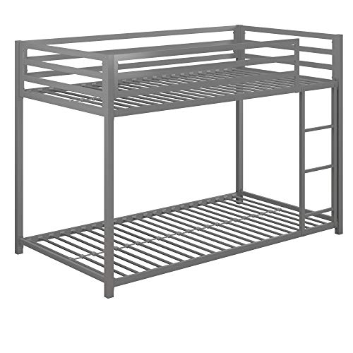 DHP Miles Metal Bunk Bed, Silver, Twin over Twin