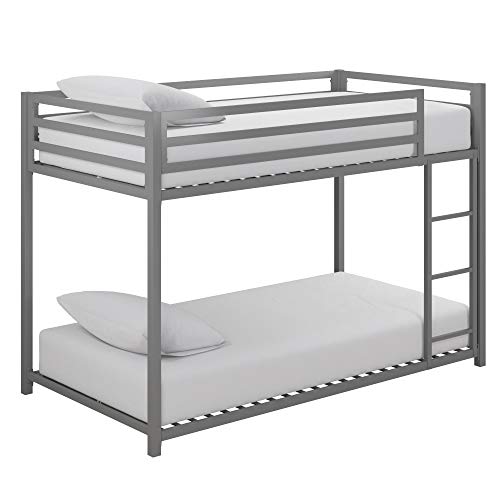 DHP Miles Metal Bunk Bed, Silver, Twin over Twin