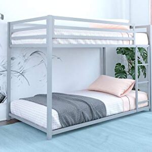 DHP Miles Metal Bunk Bed, Silver, Twin over Twin