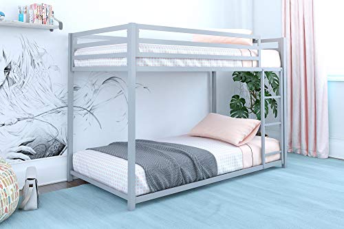 DHP Miles Metal Bunk Bed, Silver, Twin over Twin