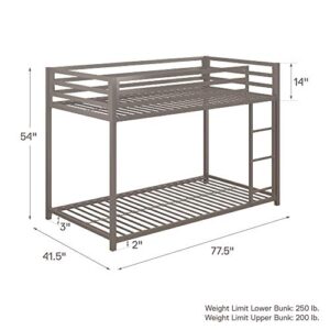 DHP Miles Metal Bunk Bed, Silver, Twin over Twin