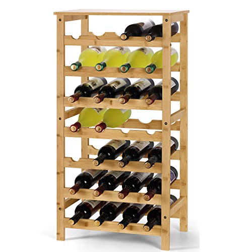 HYNAWIN Bamboo Wine Rack Freestanding Wine Storage Shelf Display Stand Perfect for Home Living Room Kitchen Bar (7 Tiers, 28-Bottles)