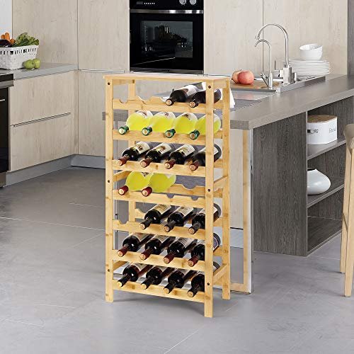 HYNAWIN Bamboo Wine Rack Freestanding Wine Storage Shelf Display Stand Perfect for Home Living Room Kitchen Bar (7 Tiers, 28-Bottles)