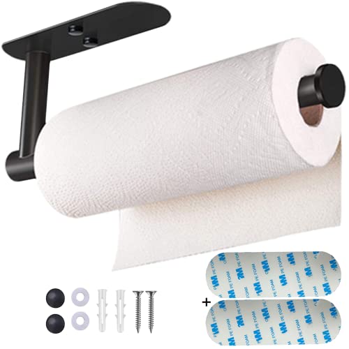 Upgraded Calegency Paper Towel Holder Under Cabinet, Wall Mounted Paper Towel Dispenser, Matte Black SUS304 Self-Adhesive and Drilling Optional Large Paper Towel Roll Holder for Bathroom, Kitchen, RV