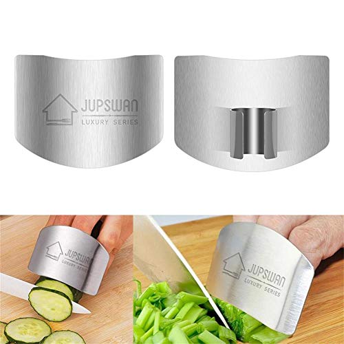 Jupswan Finger Guards for Cutting Kitchen Tool Stainless Steel Finger Guard Finger Protector Avoid Hurting When Slicing and Dicing 2 Pack