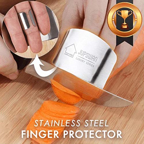 Jupswan Finger Guards for Cutting Kitchen Tool Stainless Steel Finger Guard Finger Protector Avoid Hurting When Slicing and Dicing 2 Pack