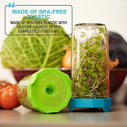 Masontops Bean Screen Microgreens Growing Kit Plastic Sprouting Lids Wide Mouth Mason Jar Sprout Kit – For Growing Broccoli Sprouts, Alfalfa, Seed & Bean Sprouts – 2 Pack Wide Mouth Sprouting Jar Lids