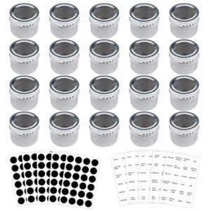 bekith 20 pack magnetic spice tins storage spice containers, clear top lid with sift or pour, magnetic on refrigerator and grill, 240 pvc spice label set