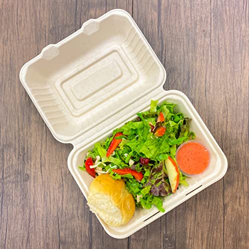 100% Compostable Disposable Food Containers with Lids [9”X6” 500 Pack] Eco-Friendly Take-Out TO-GO Containers, Heavy-Duty, Biodegradable, Unbleached by Earth's Natural Alternative