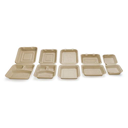 100% Compostable Disposable Food Containers with Lids [9”X6” 500 Pack] Eco-Friendly Take-Out TO-GO Containers, Heavy-Duty, Biodegradable, Unbleached by Earth's Natural Alternative