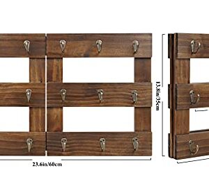 TRSPCWR Wood Coffee Mug Holder Stand 18 Hooks, Foldable Wall Mounted Cups Rack Organizer, Holder Rack for Coffee Station, Kitchen Storage and Home (Dark Brown)