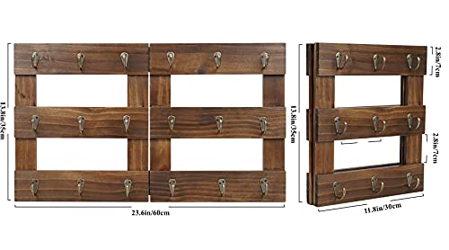 TRSPCWR Wood Coffee Mug Holder Stand 18 Hooks, Foldable Wall Mounted Cups Rack Organizer, Holder Rack for Coffee Station, Kitchen Storage and Home (Dark Brown)