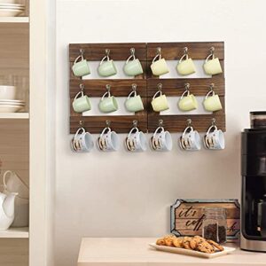 TRSPCWR Wood Coffee Mug Holder Stand 18 Hooks, Foldable Wall Mounted Cups Rack Organizer, Holder Rack for Coffee Station, Kitchen Storage and Home (Dark Brown)