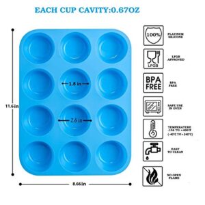 JEWOSTER Non-Sticky Silicone Muffin Pan—Muffin Molder for Muffins and Cupcakes—Cupcake silicone molder—Baking Accessory—12 X Muffin Molders (12-Red+Blue)