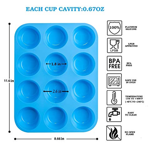 JEWOSTER Non-Sticky Silicone Muffin Pan—Muffin Molder for Muffins and Cupcakes—Cupcake silicone molder—Baking Accessory—12 X Muffin Molders (12-Red+Blue)