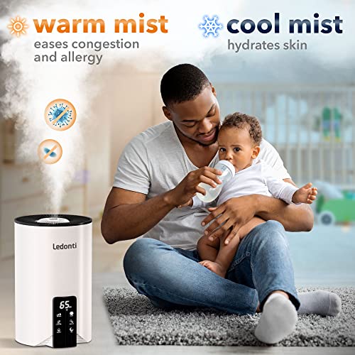 WiFi Control Humidifiers for Bedroom - Dual Mist (Cool & Warm) ! Humidifier 4L Big Capacity Top Fill Water Tank, Quie Humidifier, for Large Rooms Home Living Office Baby - Ultrasonic Humidifier