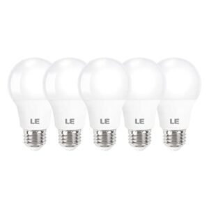 le led light bulbs 60 watt equivalent, 9w 800 lumens non-dimmable, daylight white 5000k, a19 e26 standard medium base, 10000 hour lifetime 5 count (pack of 1)